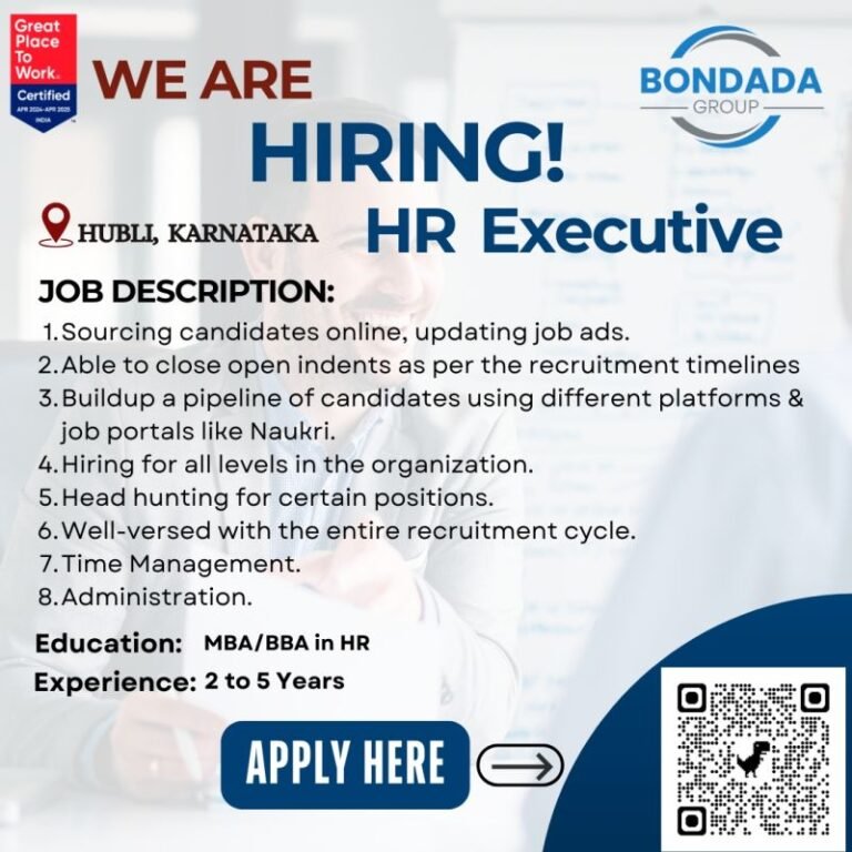 Bondada Group is hiring for HR Executive - Pharma Job Updates